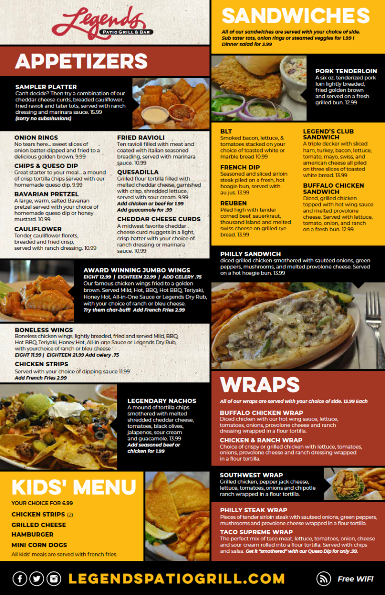 Online Menu – Legends Patio Grill & Bar – Aksarben